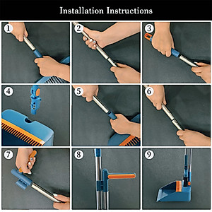 XIXIWOW Starry Sky Blue Broom and Dustpan Set,New Upgrade lengthening Handle to 50 inches - Indoor/Outdoor Cleaning Tool, Easily Remove Hair, Foldable Design Saves Space, Ideal for Home Cleaning