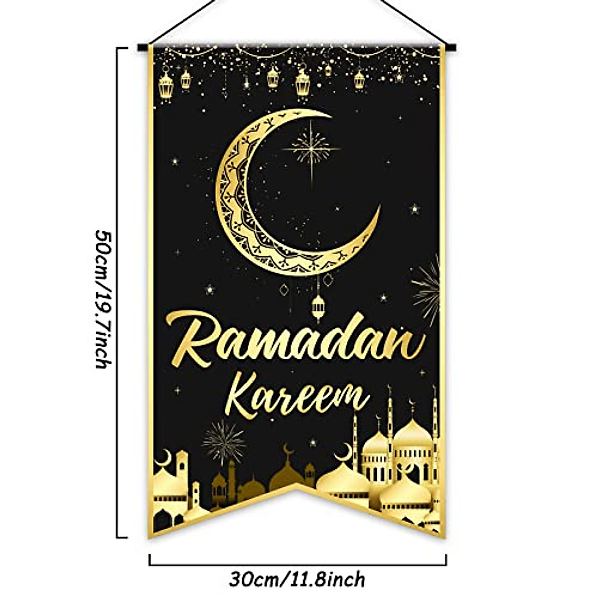 Ramadan Kareem Hanging Door Sign Ramadan Decorative Hanging Sign Muslim Party Decorations Black Gold Moon Lantern Banner for Ramadan Kareem Eid Mubarak Home Decor Muslim Ramadan Party Supplies Favor