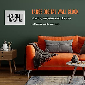 MARATHON Large Digital Wall Clock with 8” Display, Graphite Gray - Easy to Read