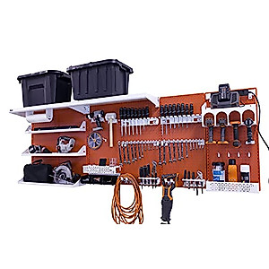 OmniWall Weekend Warrior Ultimate Tool Kit-96" x 32" Metal Pegboard Wall Storage System White/Blue