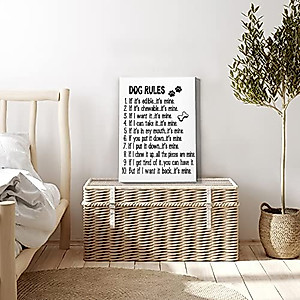 HIWX Funny Quote Dog Rules Framed Canvas Painting Wall Art Decor, Dog Lover Sayings Wall Art Artwork Home Decoration For Living Room Bedroom Bathroom 11x14 Inch