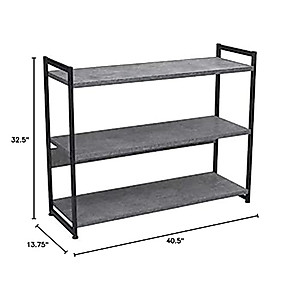 Household Essentials 3 Tier Storage Shelf with Minimalist Metal Frame | 40.5" W x 32.5" H x 13.75" D | Slate Faux Concrete, Grey