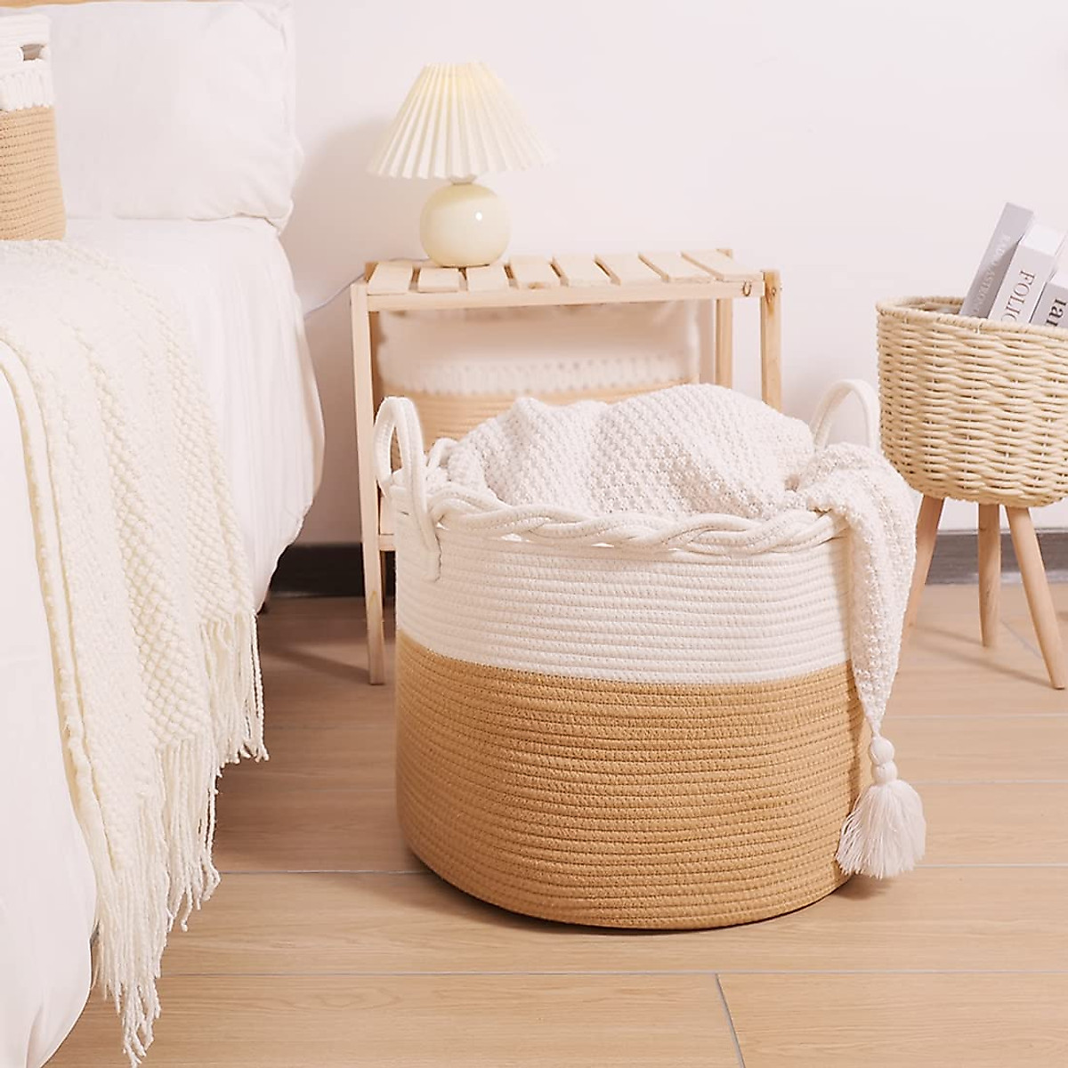 Eternal Beauty Cotton Rope Basket 17”W X14”H Large Woven Storage Basket for Blanket Living Room, Decorative Toy Baby Basket for Kids Nursery,Brown