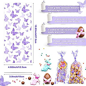 100 Pieces Butterflies Cellophane Goody Bags Plastic Butterfly Candy Bag Butterfly Treat Bags with 100 Pieces Silver Twist Ties for Butterfly Theme Baby Shower Birthday Party Dessert Decors (Purple)