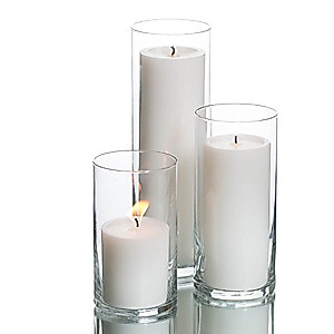 Set of 3 Glass Eastland Cylinder Vases and 3 Richland White Pillar Candles 3"