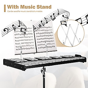 TOLEAD 32 Notes Glockenspiel Kit Xylophone Bell Percussion Instruments with Adjustable Height Stand, Practice Pad Mallets & Wooden Drumsticks, Portable Carrying Bag