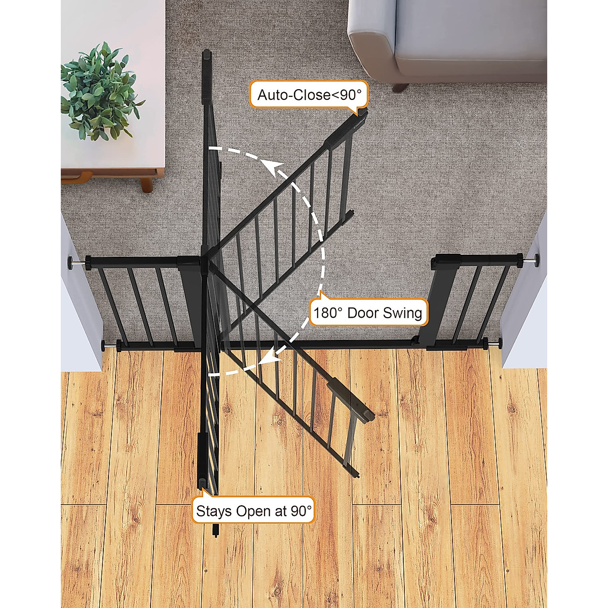 Cumbor 46 &51.5-Inch Baby Gate Extra Wide, Easy Walk Thru Dog Gate for The House, Auto Close Baby Gates for Stairs, Doorways