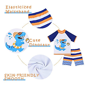 Toddler Boys 2-Pieces Dinosaur Bathing Suit Trunk and Rashguard Kids T-Rex Printed Swimwear Swimsuit Short Sets