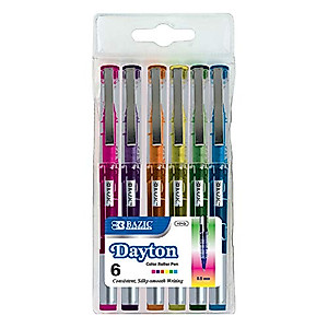 BAZIC Dayton Rollerball Pen 0.7mm Assorted Color, Regulator Flowing Liquid Ink Pens, Rolling Ball Pens Smooth Writing for Office (6/Pack), 1-Pack