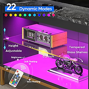 Bestier TV Stand for 75/80/85/90 Inch TVs, LED Gaming Entertainment Center, Modern TV Cabinet with Glass Shelves for Living Room, 2 Storage Drawers & Cabinets for Bedroom, Black Glossy