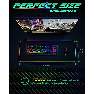 RGB Gaming UtechSmart Large Extended Soft Led Mouse Pad with 14 Lighting Modes 2 Brightness Levels, Computer Keyboard Mousepads Mat 800 x 300mm / 31.5×11.8 inches