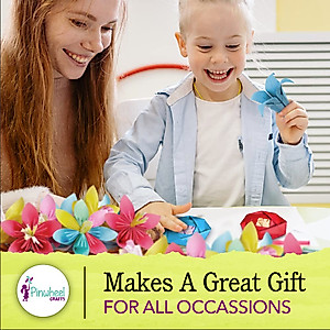 Kids Origami Paper Kit: Girls Multi Color Foldable Paper Sheets For Flowers With Decorative Charms & Accessories - Craft Supplies Set With Instruction Book - Beginner, Intermediate & Advanced