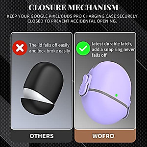 Google Pixel Buds Pro Case(2022), WOFRO Secure Lock Shock-Absorbing Protective Cover Skin for Pixel Buds Pro Accessories with Carabiner & Lanyard [One-Click Pop] (Purple)