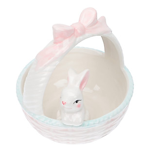 Rabbit Doll Ceramic Fruit Bowl Bunny Candy Basket Porcelain Rabbit Dish Small Items Dish Salad Bowl Dessert Serving Bowls Flower Pot Easter Party Tableware Easter Party Favor Gift