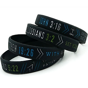 Inkstone Christian Silicone Wristbands w/Scriptures (Set of 4) - Unisex Bible Verse Jewelry for Men Women Teens