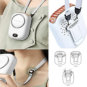 AOCOOLFAN Portable Neck Fan, Mini Hanging Neck Fan with Adjustable Lanyard and Bracket, USB Rechargeable Hands Free 3 Wind Speed Personal Fan for Indoor Outdoor (White)
