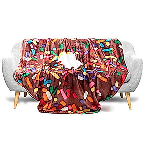 Donut Blanket, Soft Round Chocolate Donut Throw Blanket 70 inches in Diameter for Teens and Adults. Fun Gifts for Family and Friends