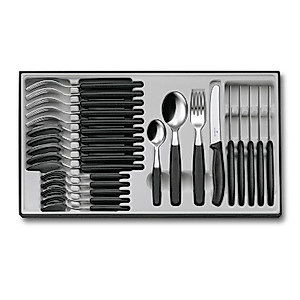 Victorinox Table Set Swiss Classic with Tomato Knife 24 Pieces, Stainless Steel, Black, 30 x 5 x 5 cm