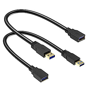 XXONE USB 3.0 Extension Cable 1ft, 2 Pack Type A Male to Female Extension Cord Durable Braided 5Gbps Data Transfer Compatible with USB Keyboard Mouse Flash Drive Hard Drive Printer 1FT