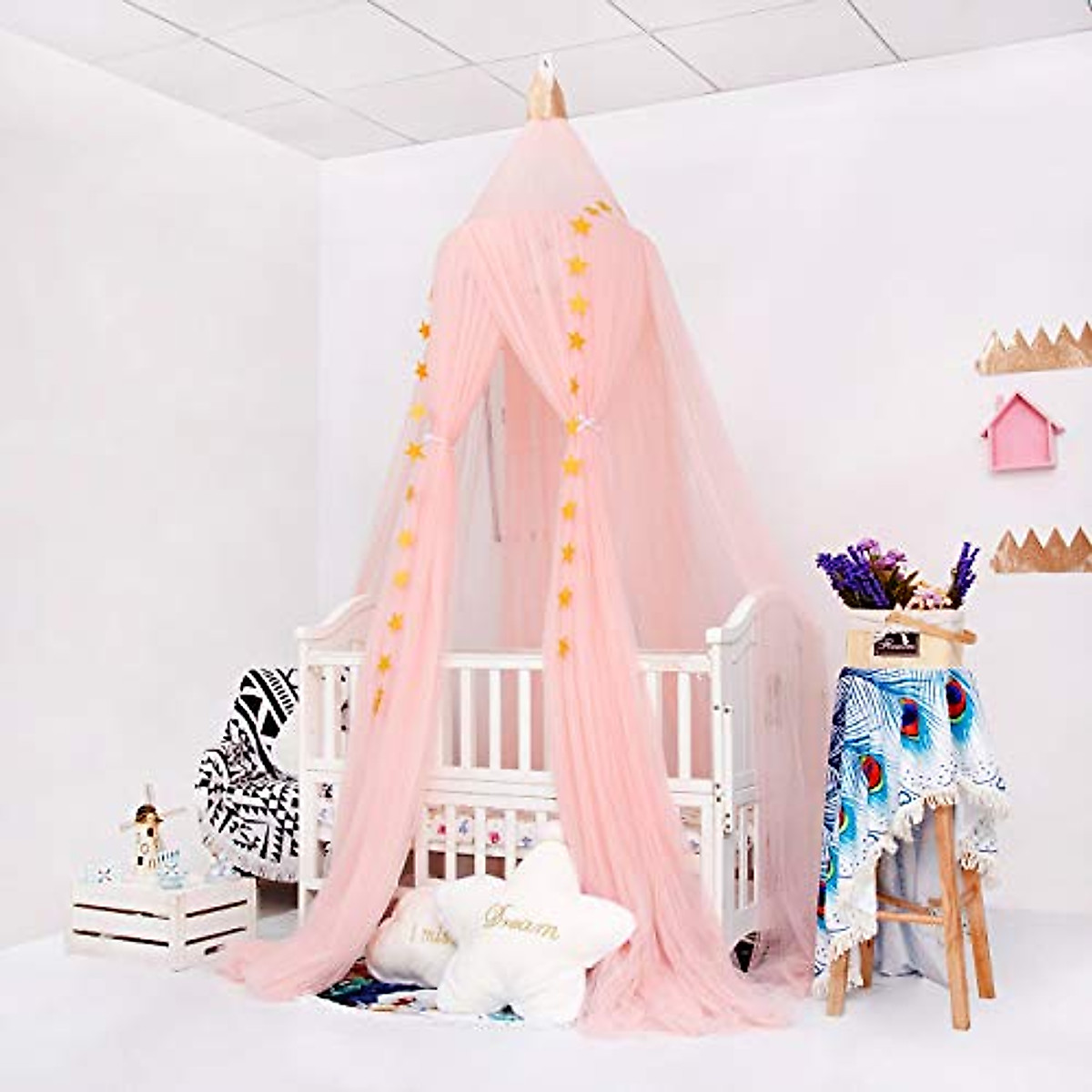 VERNASSA Canopy for Kids Bed, Bed Canopy, Xmas Gifts Princess Mosquito Netting Dome for Baby Crib Nook Castle Game Tent Nursery Play Room Christmas Decor (Pink)