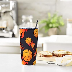 IYERSKD Basketball On Fire 20 oz Stainless Steel Tumbler Vacuum Insulated Leakproof Travel Mug for Car Office Gym