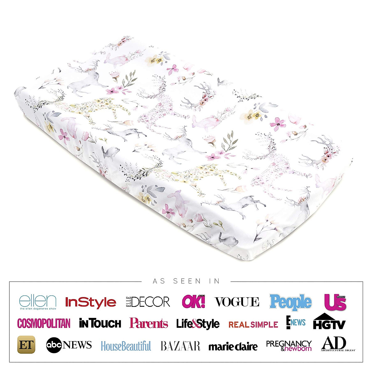 Oilo Changing Pad Cover, Breathable 100% Turkish Cotton Fitted Jersey, 300 Thread Count, Machine Washable, Fits Standard Changing Pads (32" x 16"), Girl, Boy, & Neutral Nursery Design, Fawn