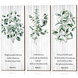 3 Pieces Bible Verses Wall Art Decor Christian Wall Art Wooden Christian Decorations for Home Rustic Christian Room Decor Farmhouse Scripture House Decor Christian Posters, 10 x 4 Inches