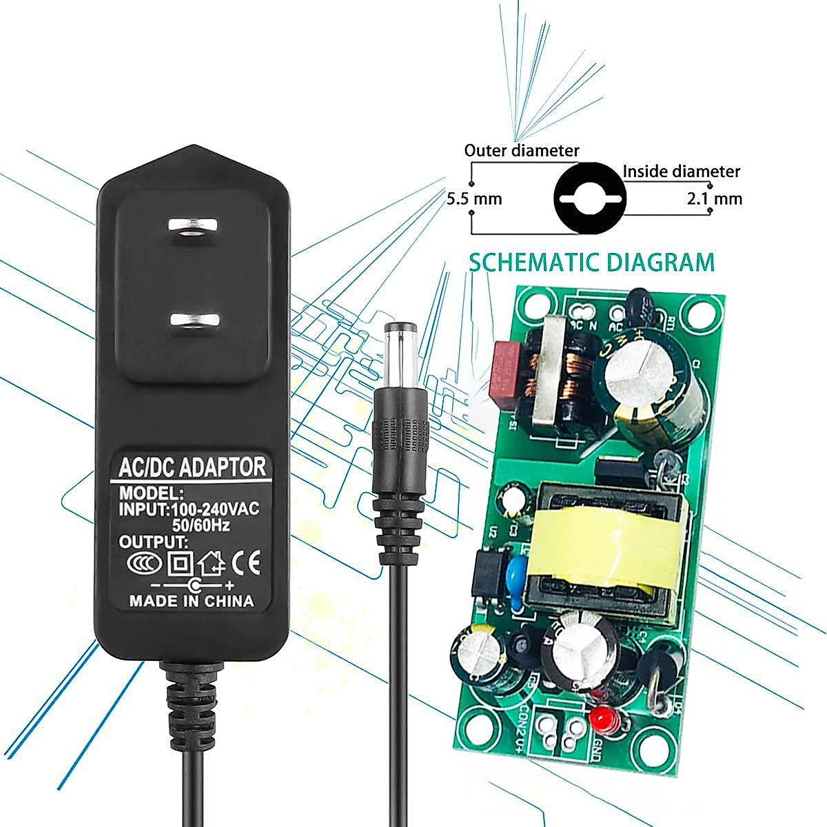 6V 2A AC/DC Adapter, Wall Charger, DC Power Supply for 6 Volt 2A 1500mA 1000mA 800mA 700mA 600mA 500mA 300mA 100mA~2000mA Equipment with 2 Interchangeable DC Plug