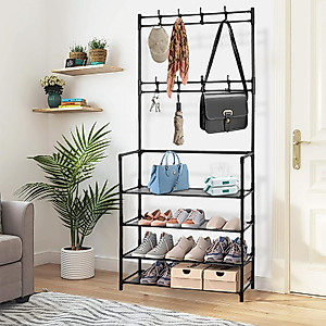 Simland Entryway Bench Coat Rack with Shoe Storage, Hall Tree with 4 Tier Shoes Shelf Storage Organizer, 23.6 inch