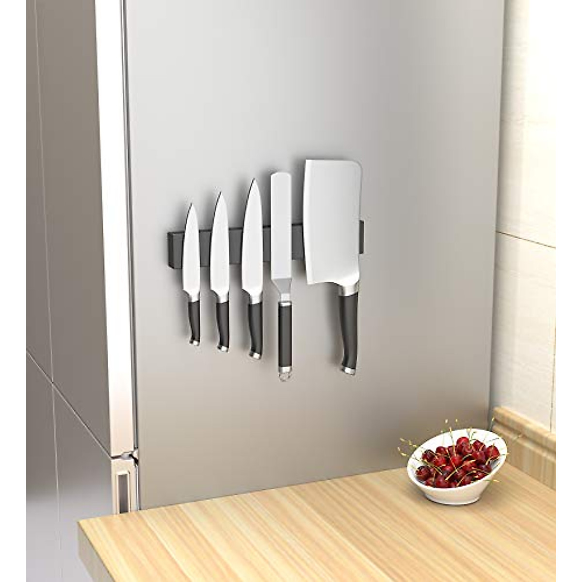 ALPHYSE Magnetic Knife Strip, Adhesive 12 Inch Stainless Steel Magnetic Knife Holder for Wall, Magnetic Knife Block, No Drill Magnetic Knife Bar, Kitchen Storage Magnetic Knife Rack, Black