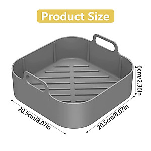 Silicone Air Fryer Basket Liners,2 PCS Reusable Square Air Fryer Liners,Air Fryer Silicone Baking Tray for 3.6 to 6.8 QT Oven Microwave Accessories(Pink + Gray)