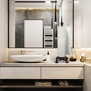 TLBTEK Floor Toilet Paper Holder Stand, Black Iron Farmhouse Paper Towel Rack,Rustic Industrial Vintage DIY Style Pipe Roll Tissue Holder Heavy Duty for Bathroom, Bedroom, Kitchen (Brown)