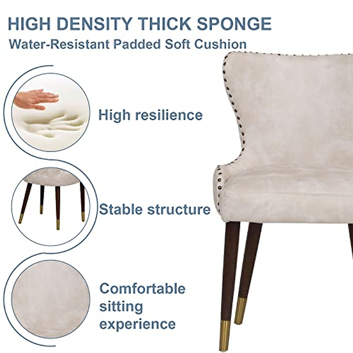 ROIYEIER Modern Dining Chairs Set of 2, Waterproof Wear Resistant Upholstered Dining Chairs with Armrest Soild Legs for Dining Room Living Room, Beige