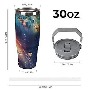 BWQJKUO Large Capacity Car Cup 30 Oz Stainless Steel Universe Galaxy Outer Space Printed Travel Mug Leak-proof Flip Straw Tumbler with Handle,keeps Cold Or Ho