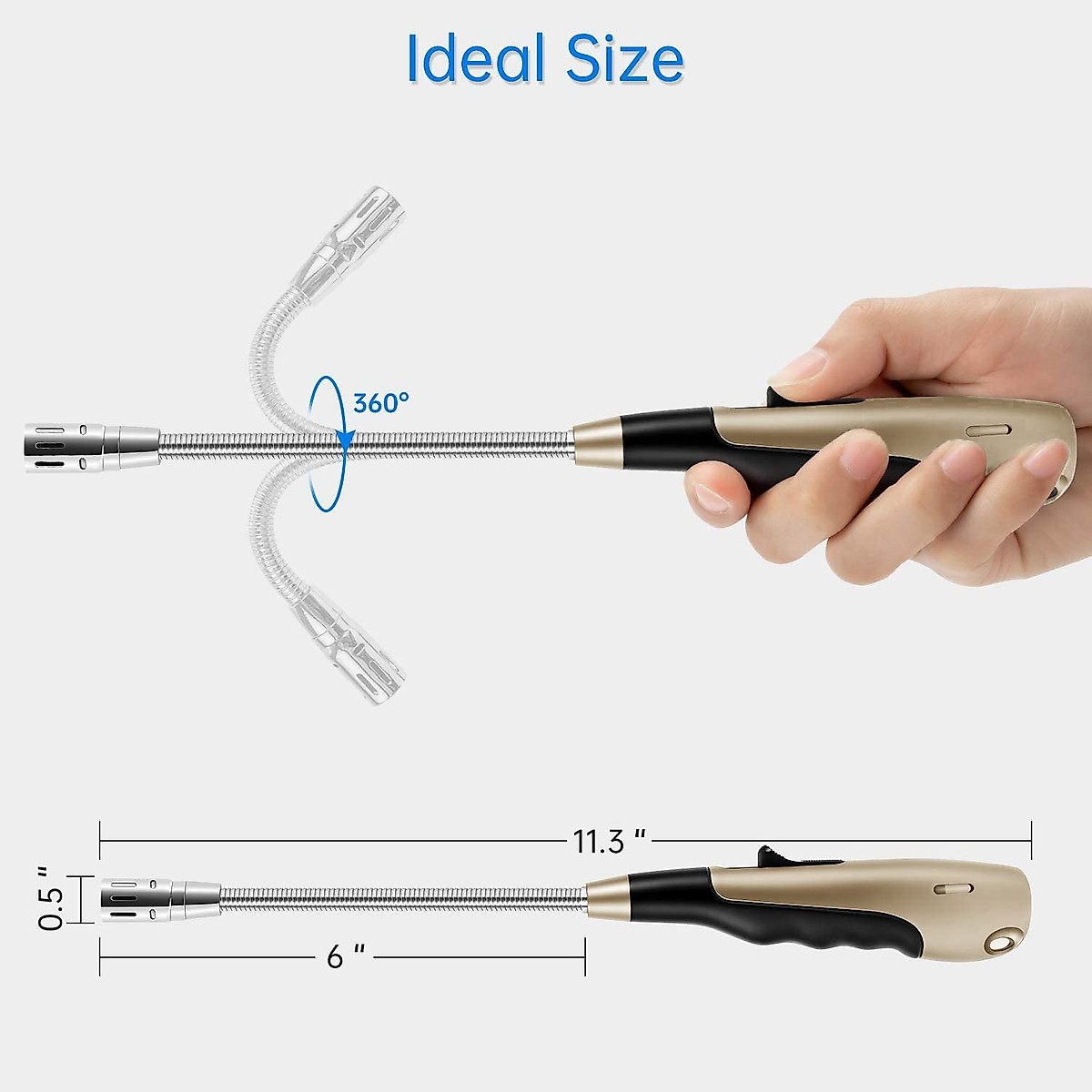 Butane Lighter Torch Long Lighter Jet Flame Windproof Lighter with Visual Fuel Window for Fireplace Kitchen Grill BBQ Camping, Gold (No Butane Included)