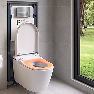 Aqueous In-Wall Smart Toilet Combo Set – Complete System with Toilet Bowl, Bidet Toilet Seat, Tank, Carrier for 2x4 Studs, Chrome Push Buttons, Round and Elongated Compatibility