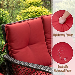 PHI VILLA 4 Piece Outdoor Wicker Patio Furniture Sets Clearance, Patio Wicker Conversation Sets All Weather Rattan Wicker Sofa with Cushions for Garden Lawn Deck, Brown & Red