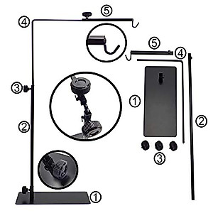 S7 360 Adjustable Reptile Lamp Stand - Heavy Duty Metal Support Holder Bracket Used for Amphibians and Reptiles - Complete with Reptile Feeding and Cleaning Tool