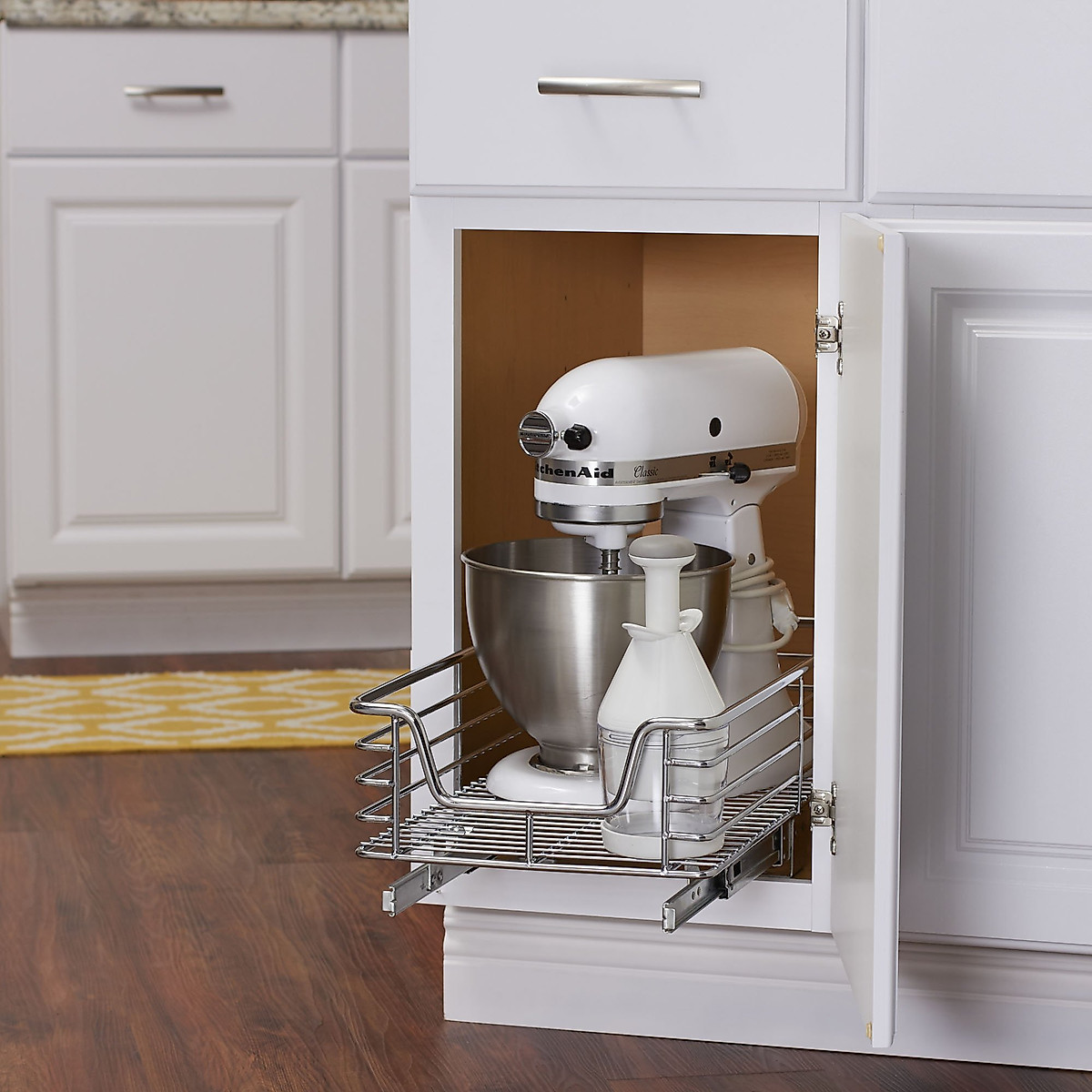 Household Essentials Design Trend 11.5" Extended Depth 1-Tier Single Basket Sliding Shelf Under Cabinet Organizer, White