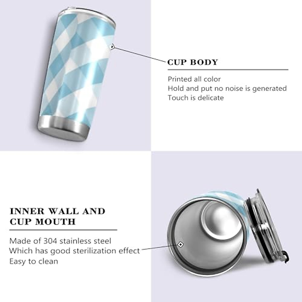 Amooorous Blue and White Twill Stainless Steel cups with lids reusable with Straw Lid insulated coffee mug with lid for hot and cold drinks simply insulated tumbler botellas para agua termica 20oz