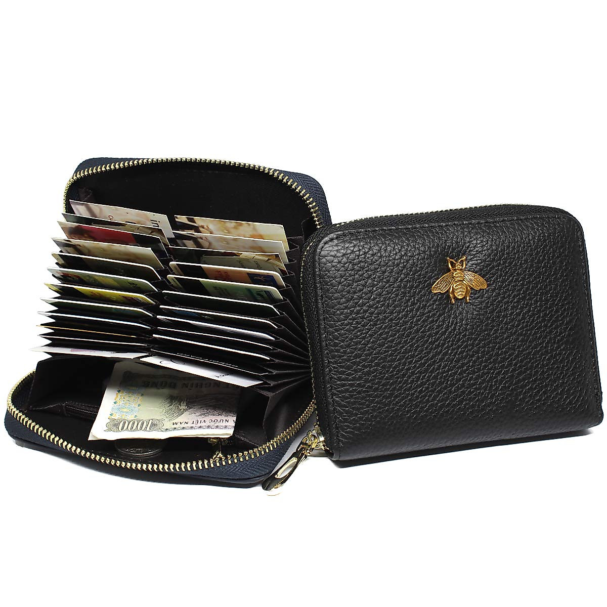 imeetu RFID Credit Card Holder Leather Zipper Card Case Wallet 24 Card Slots for Women (Black)