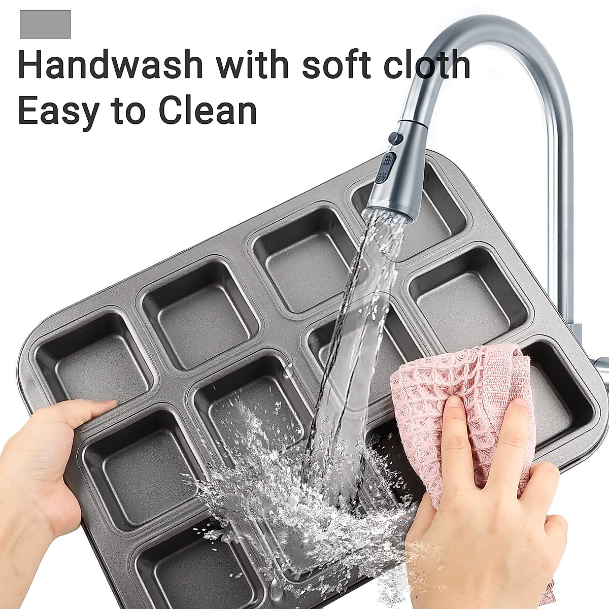 Beasea Brownie Pan with Dividers, 2 Set All Edges Square Cupcake Brownie Pans 12 Mini Cavity Non Stick Baking Carbon Steel Bread Mold Small Edge 3x4 Individual Cutter Sheet Tray for Cake Cookie Oven