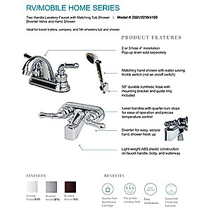 Laguna Brass 2001CP/3210CP/4120CP RV Bathroom and Tub Faucet with Matching Hand Shower Combo Chrome Finish