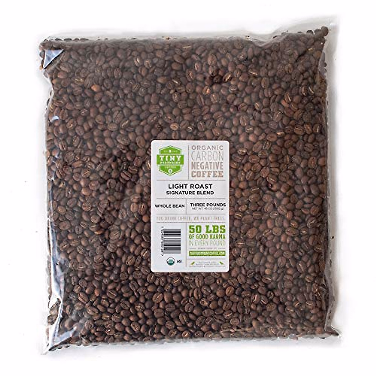 Tiny Footprint Coffee - Signature Blend, Light Roast, USDA Organic Coffee - Whole Bean Coffee, Fair Trade, Shade Grown & Carbon Negative - You Drink Coffee, We Plant Trees, 3 Pounds
