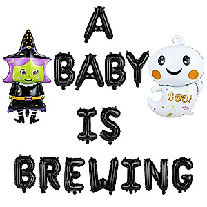 A Baby is Brewing Halloween Baby Shower Balloons Decorations A Baby is Brewing Balloon Garland and Halloween Witch Ghost Foil Balloons for Halloween Baby Shower Birthday Party Supplies