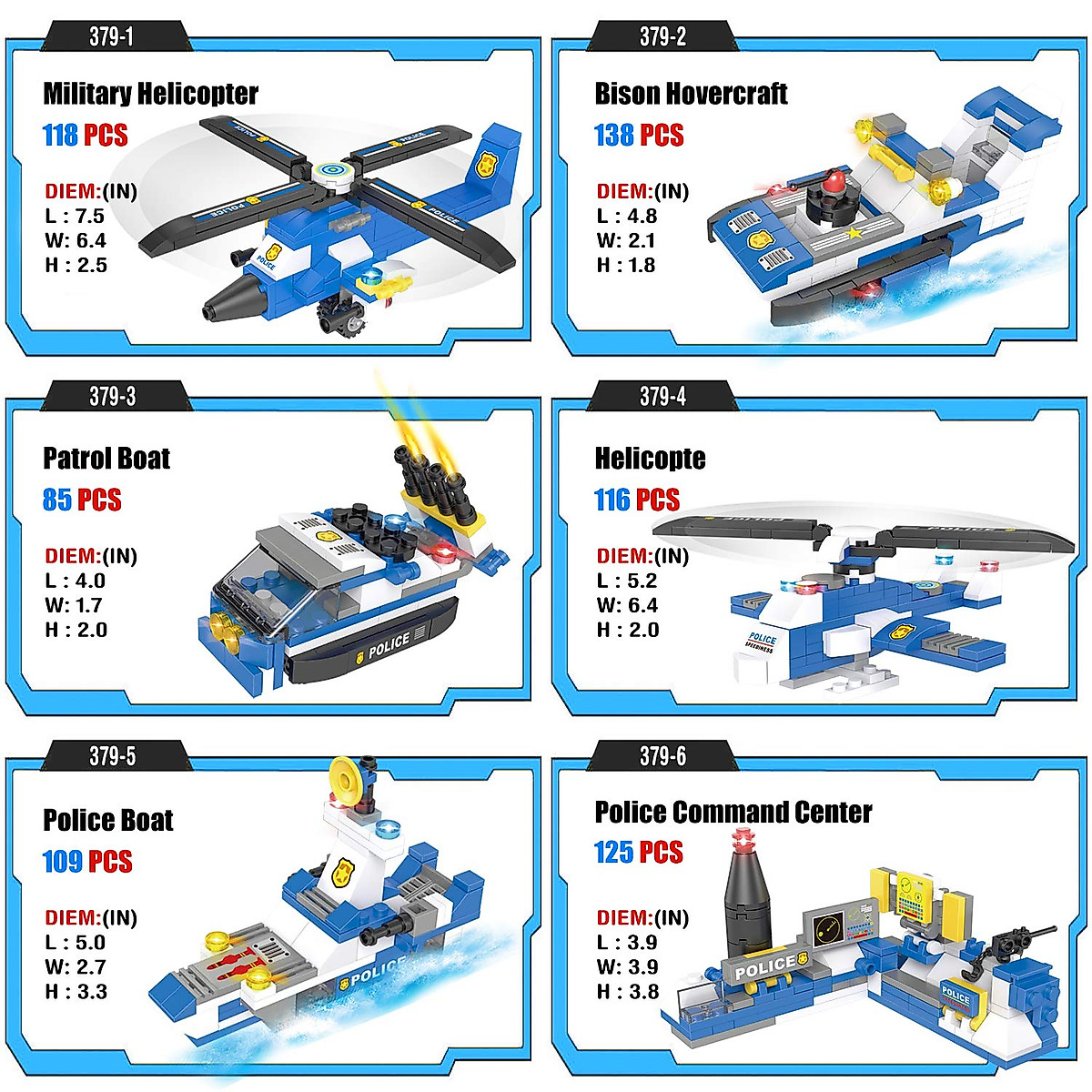1648 Pieces City Police Armed Transport Helicopter Toy Building Blocks Set with Plane, Police Boat, Ship, Blocks Storage Box, Learning and Roleplay Construction Toy Gift for Boys Girls 6-12