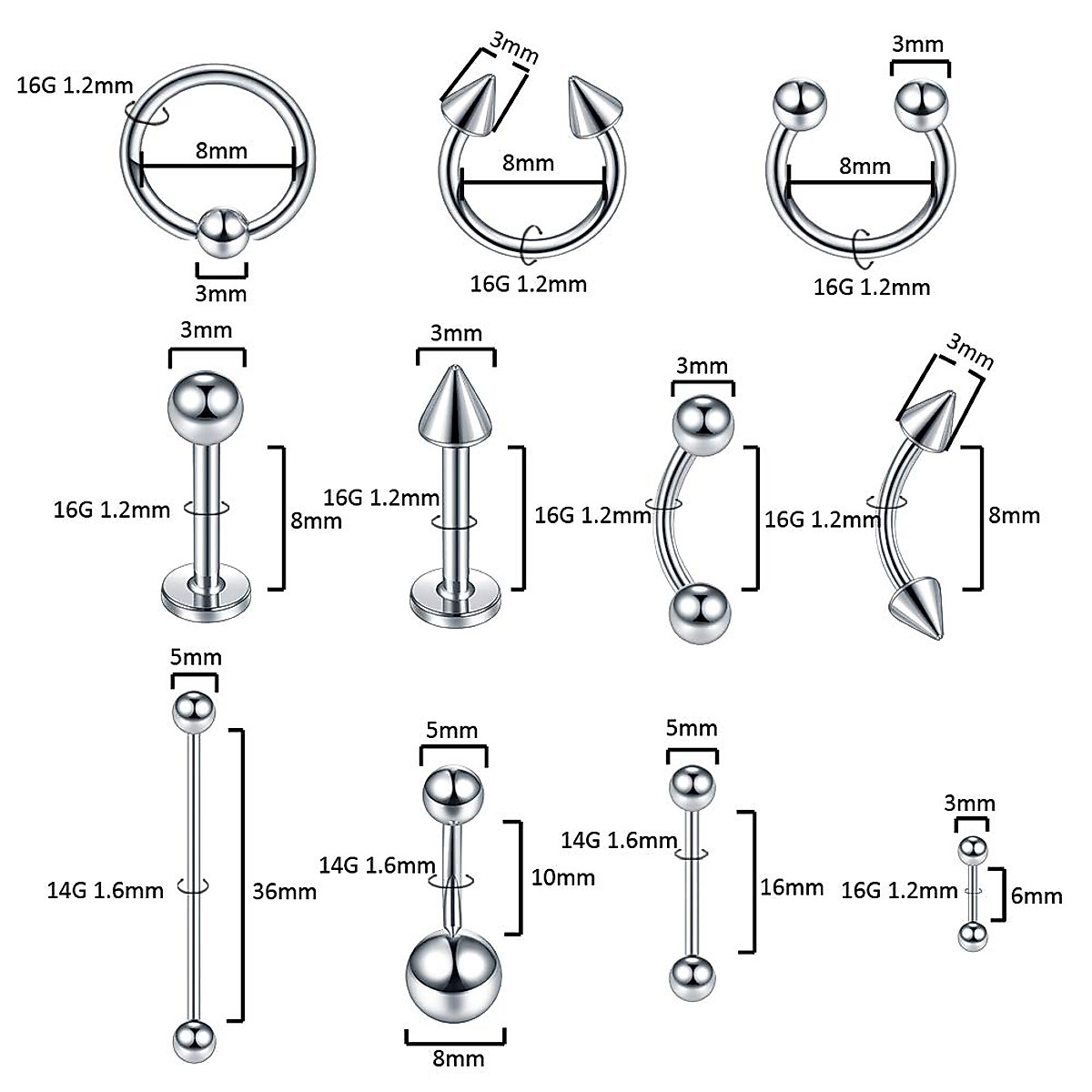 Xpircn Piercing Kit 14G 16G Body Piercing Jewelry Kit Tool, Catheter Piercing Needles Mixed 14G 16G 18G 20G IV Catheter Needles