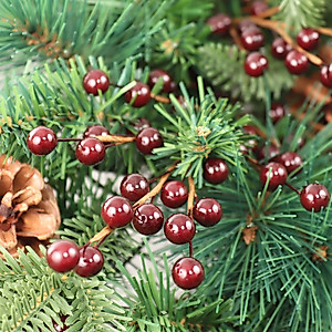 Larksilk 324 Artificial Burgundy Berry Stem Picks Decorative Wire Branch Sprays for Christmas Tree, Holiday Décor, Silk Flower Arrangements, Home DIY Crafts 35 Berries per Stem Design