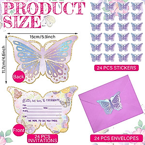 Hotop 24 Sets Mermaid Birthday Invitations with Envelopes and Mermaid Stickers Glitter Butterfly Invitations for Kids Birthday Party Baby Shower Mermaid Themed Party Supplies Pool Party (Butterfly)