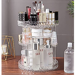 Cq acrylic 360 Degree Rotating Makeup Organizer for Bathroom,4 Tier Adjustable Spinning Cosmetic Storage Cases and Make Up Holder Display Cases,Clear